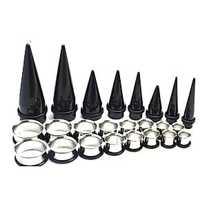 Zaya Body Jewelry 24pc 00g to 1 inch Ear Stretching Kit Black Tapers Steel Tunnels 7/16 1/2 9/16 5/8 3/4 7/8 1 Inch Plus Instructions