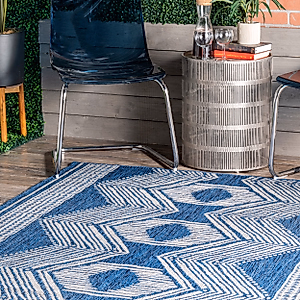 nuLOOM 4x6 Outdoor/Indoor Ranya Tribal Area Rug, Blue, Geometric Design, Stain Resistant, Highly Durable, For Patio, Balcony, Bedroom, Dining Room, Living Room, Bathroom
