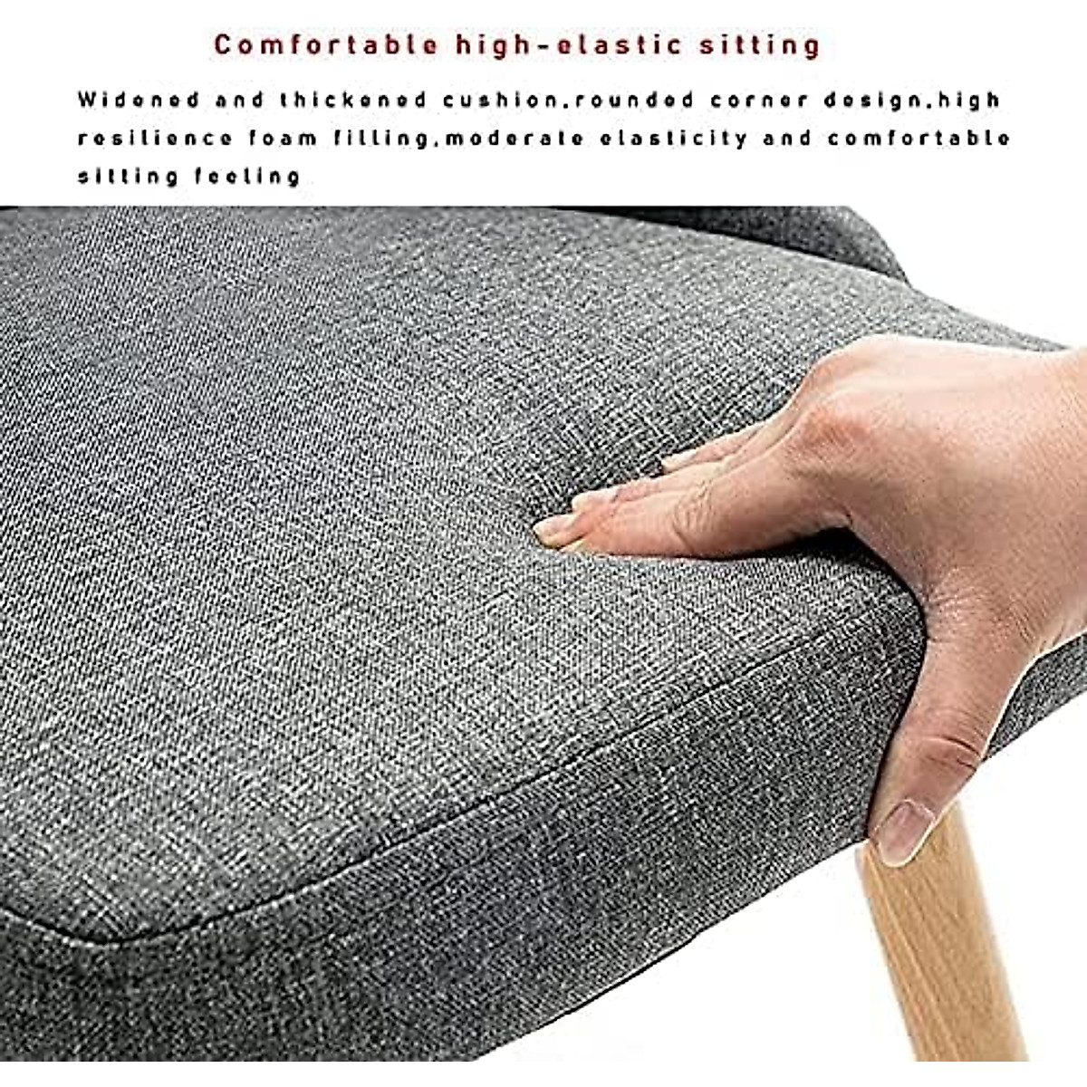 SHAWLA Chairs Cotton Linen Dining Chair,Solid Wood Reception Chair Kitchen Counter Makeup Room Lounge Counter Chairs Side Chair (Color:Dark Blue)