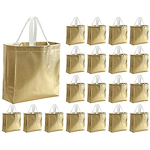 Tosnail 20 Pack Large Glossy Gold Reusable Grocery Bags Shopping Tote Bag with Handle Present Bag Gift Bag for Weddings, Birthdays, Party, Event