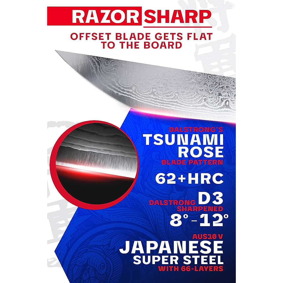 Dalstrong Slicing Knife - Offset Blade Carving Knife - 12 inch - Shogun Series ELITE - Japanese AUS-10V Super Steel Kitchen Knife - G10 - Damascus - Vacuum Treated - Sheath - Bread Knife, Meat Slicer