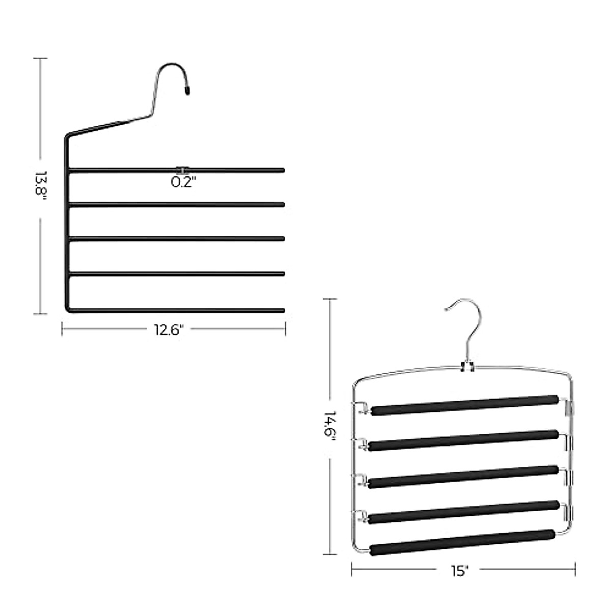SONGMICS Set of 3 Pants Hangers and Set of 4 Open-Ended Clothes Hangers Bundle, Pants Organizer Hangers, Sliver and Black UCRI041BK and UCRI034B02