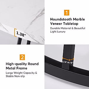 Tribesigns 47 inch Dining Table for Dining Room, 4 People Round Dinner Tables with Faux Marble Top Heavy Duty Metal Circle Pedestal for Living Room Kitchen, Black White(Only Table)