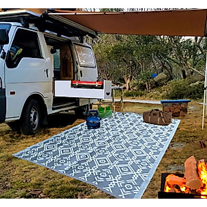 BalajeesUSA Outdoor Rug - 5x7 Grey Reversible Recycled Plastic Straw Patio Decor Waterproof Large RV Camper mat Camping 7032