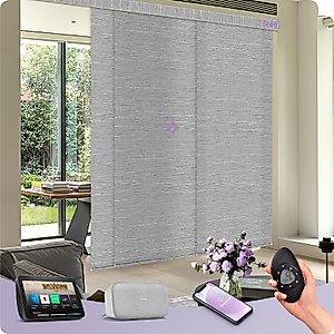 Graywind Motorized Sliding Panels Light Filtering Compatible with Alexa Google Smart Panel Track Blinds Remote Control for Patio Sliding Door (Dimout Jacquard Grey)