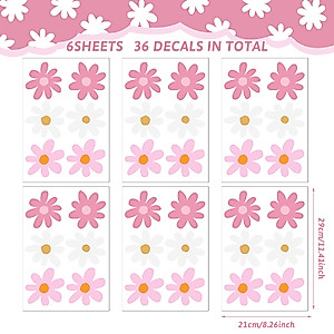 BBTO Daisy Wall Decal Flower Vinyl Wall Decals Daisy Decals Floral Decals Peel and Stick Daisy Stickers for Kids Nursery Wall Art Bedroom Living Room(Pink, White)