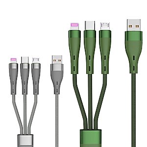 Multi Charging Cable, 3 in 1 Nylon Braided Charging Cord for Type-C/Micro-USB/IP Compatible with Most Cell Phones/Tablets/Samsung Galaxy/and More.[2Packs/5FT/]