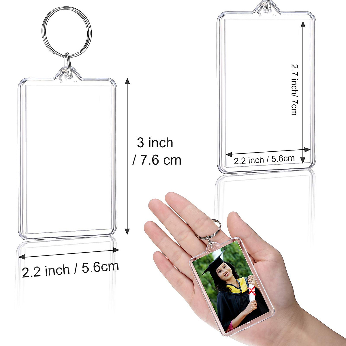 Yaomiao Acrylic Photo Frame Keychain Holder Photo Picture Insert Blank Keyring for DIY Craft(2 x 3 Inch,50 Pieces)