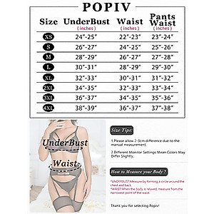 popiv Women's Sexy Lingerie Set with Garter Belt Matching Bra and Panty Lingeries Sets 4 Piece Black