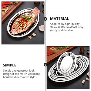 Housoutil Sizzle Platter Stainless Steel Oval Platter Fish Plate Appetizer Dish Snack Plate Metal Plate Serving Tray for Steaming Fish Dessert Meat Sushi 40cm Dinner Plates