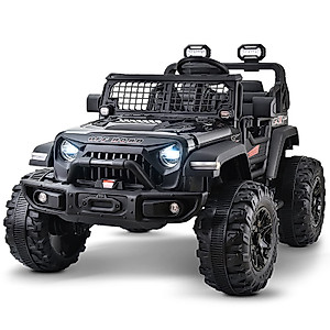 Blitzshark 24V MAX Ride-on Truck 2 Seater 4WD Kids Electric Vehicle 4x4 XXL Battery Powered Car, with 480W Ultra Powerful Motor, 7AH Battery, Remote Control, Full-Metal Suspension& DIY Sticker, Black