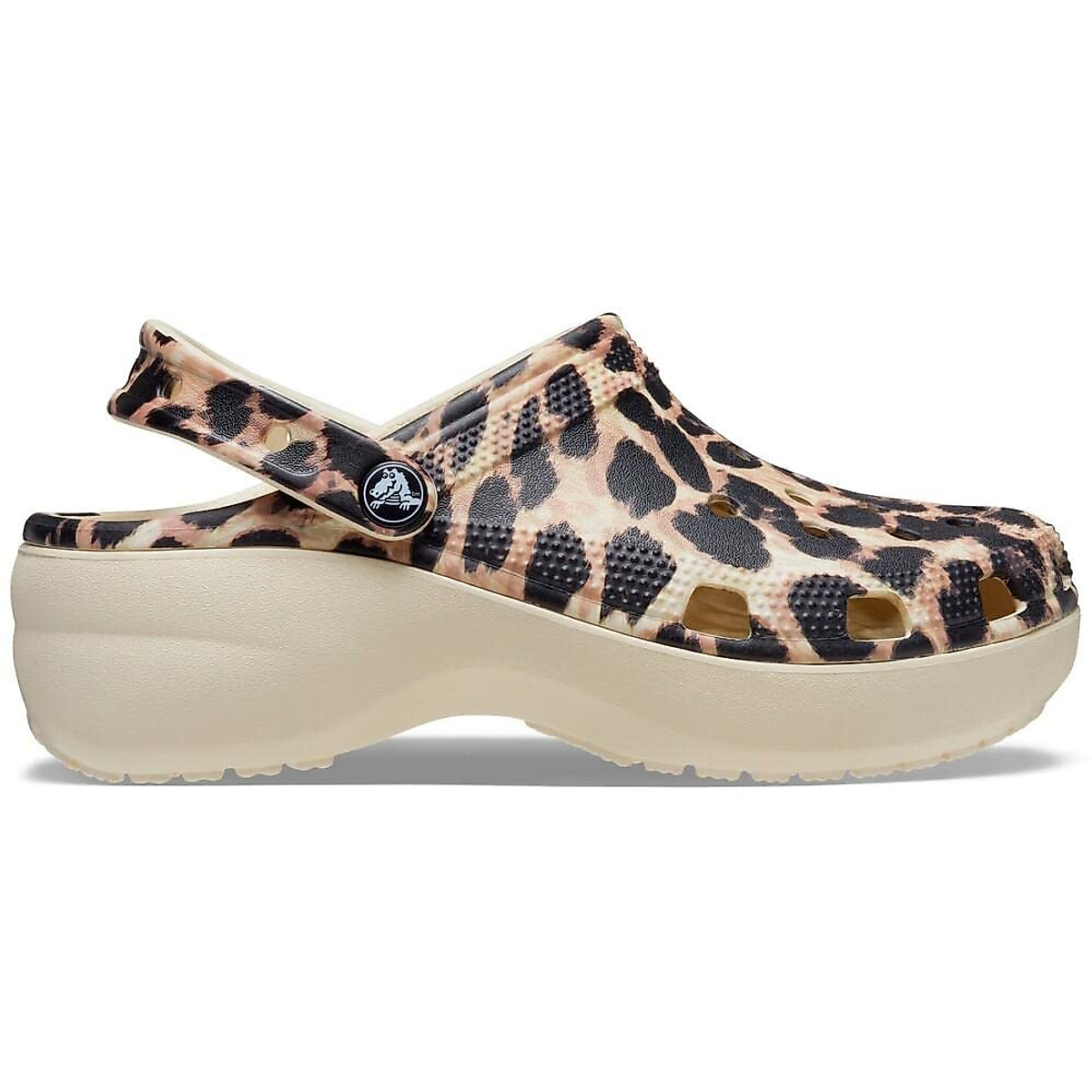 Crocs Women's Classic Graphic Platform Clogs, Platform Shoes, Bone/Leopard, 10 Women