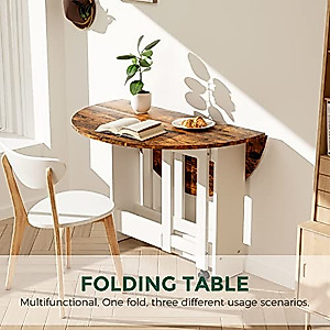 Kasshom Folding Dining Table Upgrade Version, Convertible Drop Leaf Table for Kitchen/Farmhouse/Living Room, Space Saving Dining Room Table with 2 Layer Storage Racks, Rustic Brown