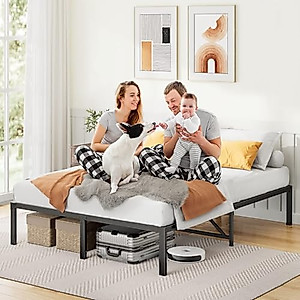 Marsail Queen Size Bed Frame, 14-Inch High Platform Bed with Steel Slat Support, Mattress Stoppers & Rounded Corners, Heavy-Duty Metal Platform, 1600 lbs Max Weight, No Box Spring Needed, MSBFQ02