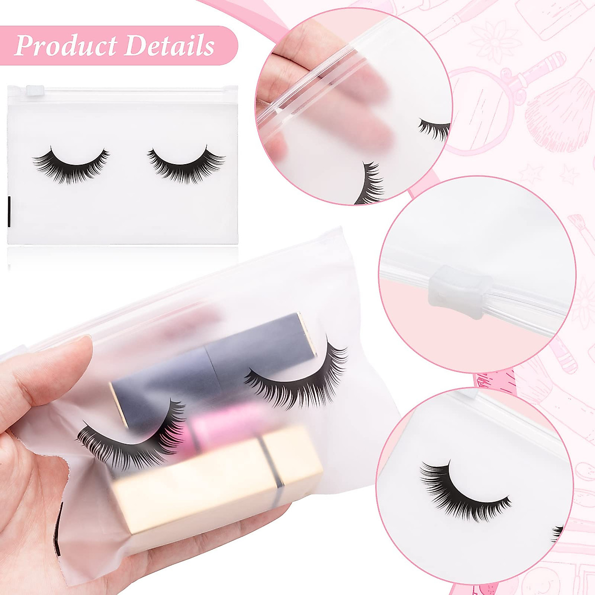 Noverlife 100PCS Eyelash Makeup Bags, Lash Bags for Clients, Waterproof Plastic Makeup Bags, Toiletry Makeup Pouch Cosmetic Lash Bags with Zipper, Eyelash Aftercare Bags Eyelash Cases Cosmetic Pouches