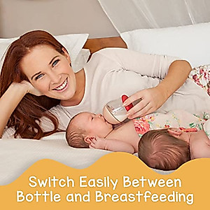 mimijumi Growing Up Baby Bottle Set (4 pcs.) Transition Pack - Lighter Slow Flow to Fast Flow Nipples, 4 oz to 8 oz Anti-Colic Bottles for Breastfed Babies - Newborn to 18 Months