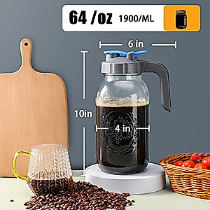 Mason Jar 64 oz Pitcher, Large Mason Jars Half Gallon Pitcher with Wide Mouth Airtight Lid, Heavy Duty 2 Quart Glass Pitcher With Lid for Cold Brew, Sun Tea, Juice, Coffee, Leakproof, Set of 1