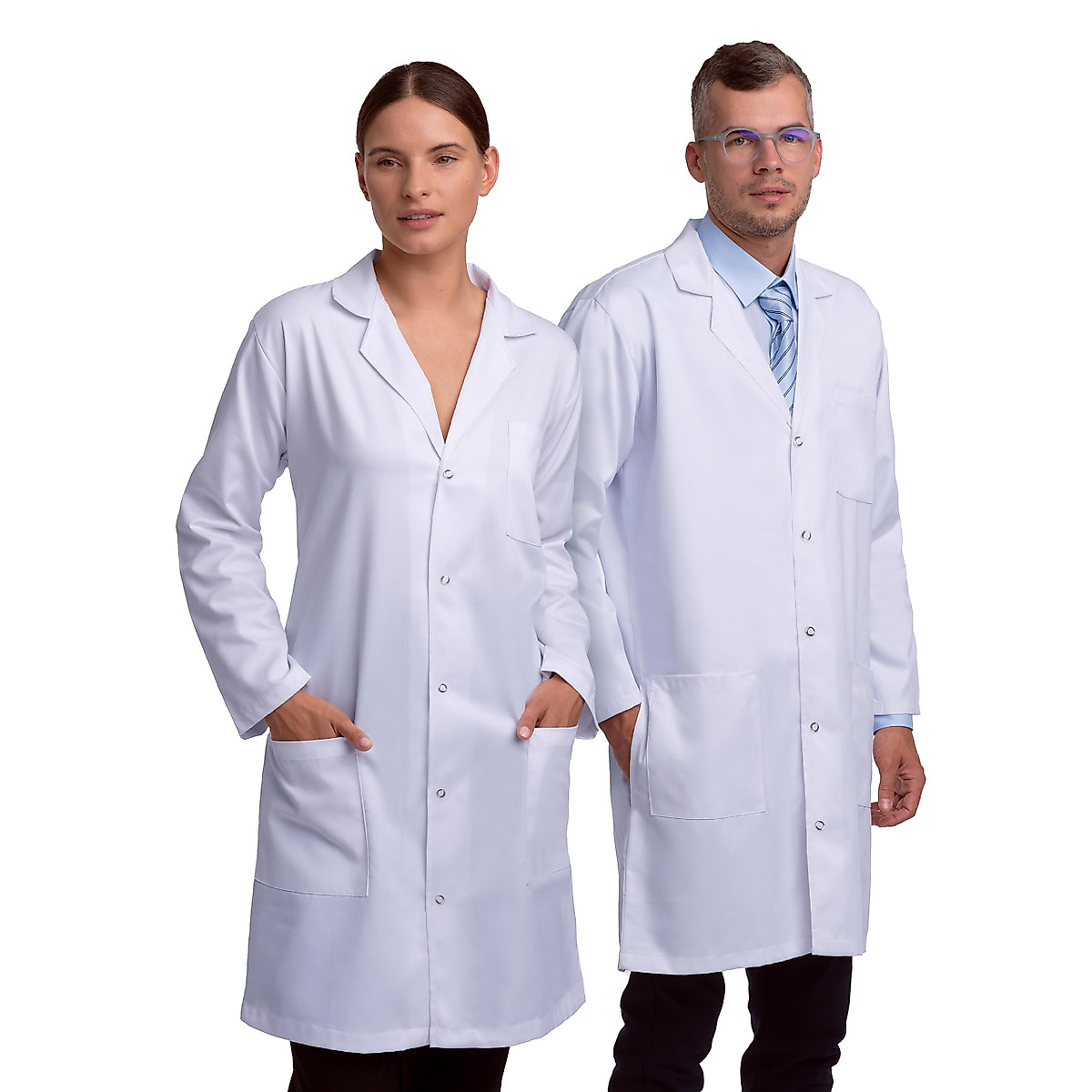 Professional Unisex 100% Cotton Lab Coat for Men and Women, Multiple Pockets, Classic Fit, Snap Closing, 40" Length (L)