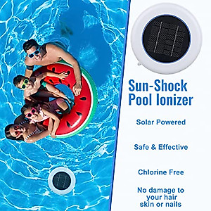 Solar Pool Ionizer Pool Purifier with 1 Replacement Copper Anode Less Chlorine Kill Algae Keeps Water Clear Pool Cleaning Clarifier Longer Lasting Anode High Gallons
