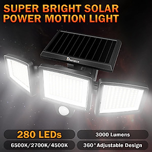 Destello Solar Lights Outdoor,Security Solar Powered Flood Lights, Upgraded High Efficiency Glass Solar Panel Motion Sensor Outdoor Lights,IP65 Waterproof,Outside Yard 3500LM,Adjustable Color 3 Modes