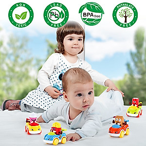 LUKAT Cars Toys for 1 2 3 Year Old Boys and Girls, Push and Go Friction Powered Vehicles Toy Set of 4 Baby Cars