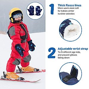 SATINIOR 3 Pairs Toddler Waterproof Gloves Mittens Lined with Fleece for Winter Skiing With 2-4 Years Old