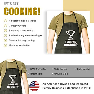 Funny Guy Mugs Trophy Husband Adjustable Apron with Pockets - Funny Apron - Perfect For Kitchen BBQ Grilling Barbecue Cooking
