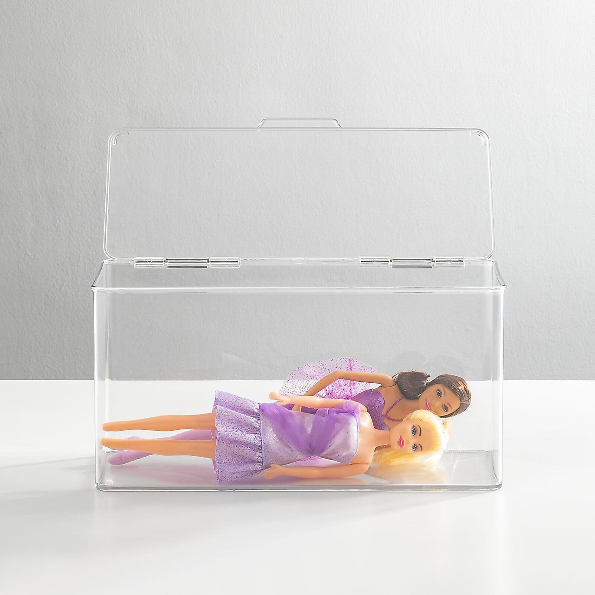 mDesign Plastic Stackable Playroom/Gaming Storage Organizer Bin Box with Hinged Lid for Drawer or Cabinet - Organize Electronics, Crayons, Games, Blocks, Toys, Lumiere Collection - 2 Pack - Clear