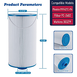 Mamokin FC-2402 Hot Tub Filter Replaces Watkins 303279, 5CH-37, PFF42TC-P4, 78460 and Lifesmart, AquaTerra, Fantasy, Freeflow, Simplicity, Bermuda, Aspire, Azure, Spa Filter - 1 Pack