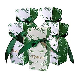 Lontenrea 50 Pcs Candy Boxes Wedding Birthday Party Favor Gift Box with 50pcs Black Green Ribbon Decoration