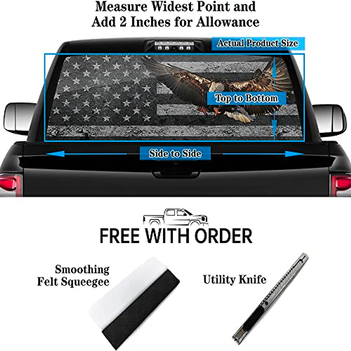 GadgetsTalk 4th of July Decorations, American Eagle Flag Decal, Patriotic Decor, 65"x20" Car Rear Window Decals for Trucks, Window Decals for Cars, Vehicles, Truck, Car Decals, Truck Accessories