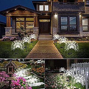 Honche Solar Garden Lights Outdoor Waterproof, LED Firefly Starburst Firework Light for Pathway Patio Lawn Backyard Flowerbed Party Christmas Decorations with 120 LEDs 8 Mode 2 Pack Cool White Oval