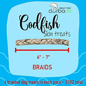 DurbaLife Air-Dried Cod Fish Braided Skin Treats for Dogs. Extra Crispy & Crunchy Hand Wrapped Single Ingredient Sticks Chews. Grain Free. (3.1 Oz Pack)