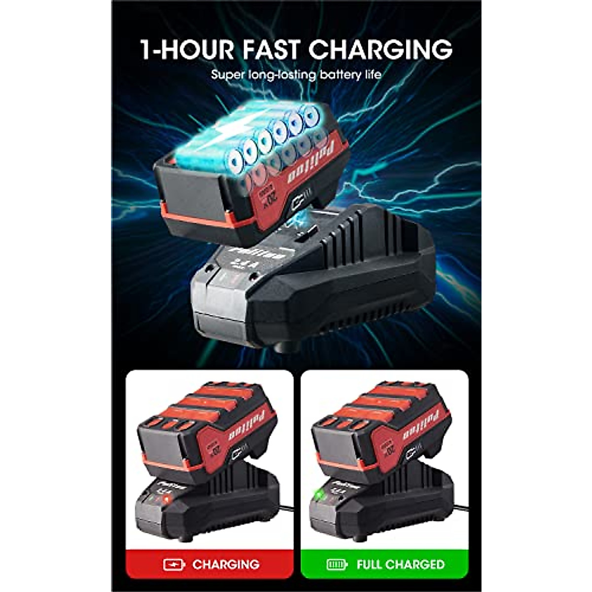 PULITUO Cordless Impact Wrench 1/2 Inch, 20V Electric Brushless Impact Driver Kit w/ 4.0A Li-ion Battery, 4 Pcs Drive Impact Sockets and 1 Hour Fast Charger, High Torque Impact Gun 300ft-lb(400N.m)