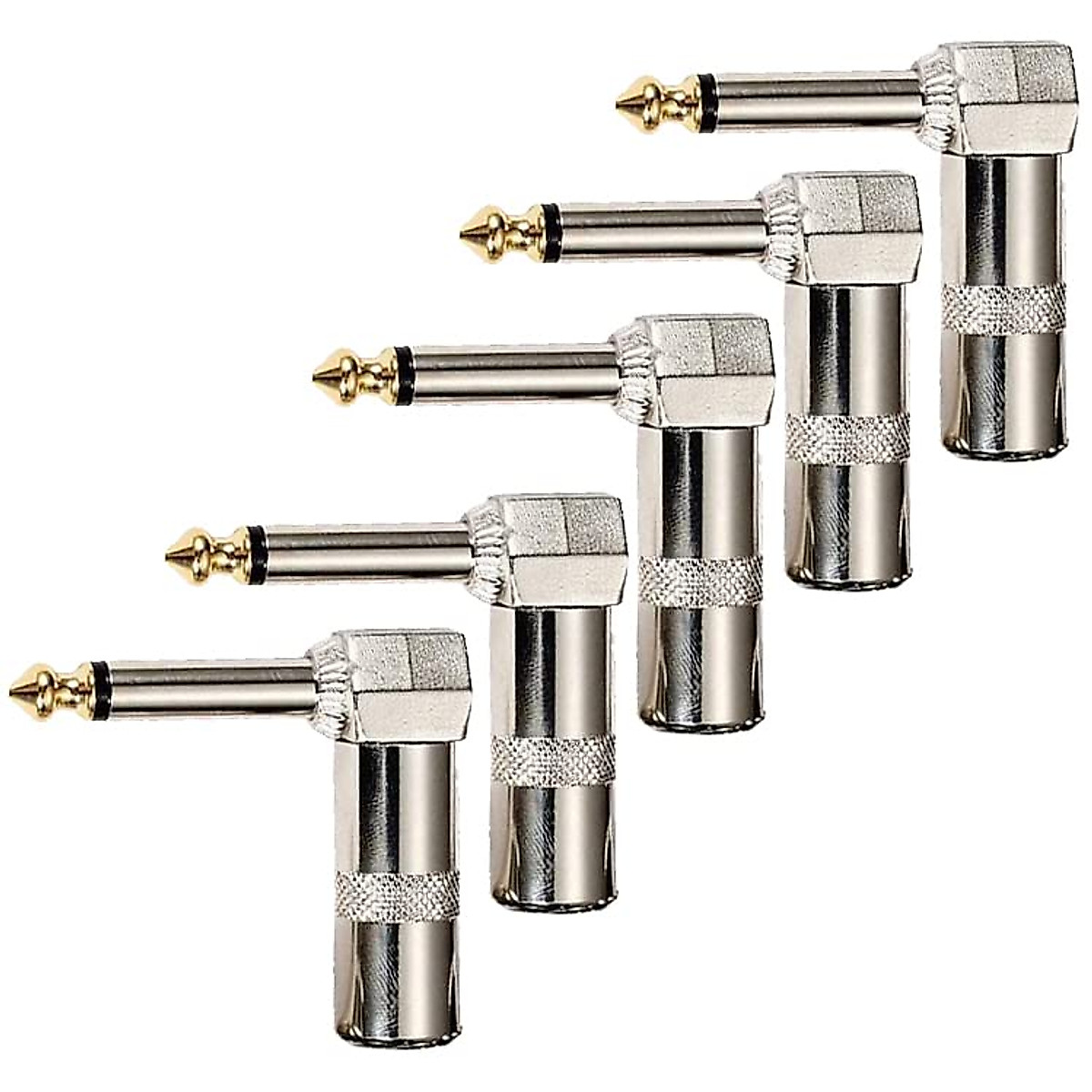 HUASEN TS Mono Plug,1/4" 90 Degree Right Angle Plug, 6.35mm Heavy Duty TS Mono Male Solder Type Jack Connector for DJ Mixer Speaker Cables Guitar Cables Microphone Cables (Right Angle TS Plug)