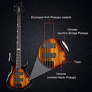 Ktaxon Electric Bass Guitar Full Size Flame Design Bass Set with 20 Watt Amplifier, Portable Bass Bag, Superior Amp Wire, Adjustable Guitar Strap, Plectrum, Wrench Tool(Sunset)