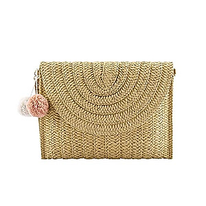 Ayliss Women Straw Shoulder Handbag Crossbody Clutch Purse Handbag Evening Summer Beach Handmade Woven Evenlope Straw Bag (Khaki)