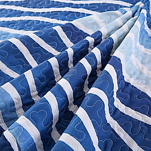 SLPR Blue Wave 2-Piece Quilt Set - Twin Size with 1 Sham, Coastal Beach House Bedding with Nautical Wave Design for Kids, Summer Ocean Waves Quilted Bedspread in Beachy Theme