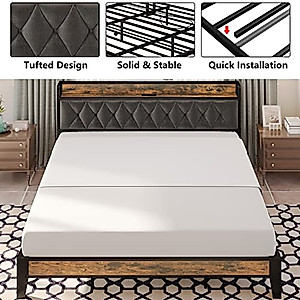 ANCTOR King Size Bed Frame, Storage Headboard with Outlets, Easy to Install, Sturdy and Stable, No Noise, No Box Springs Needed - Perfect for a Good Night's Sleep