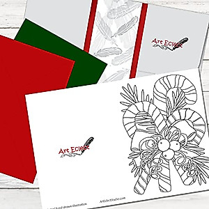Art Eclect Christmas Coloring Cards for Adults, 12 Cards with 12 Unique Designs, 6 Red and 6 Green Envelopes Included (Christmas B1)