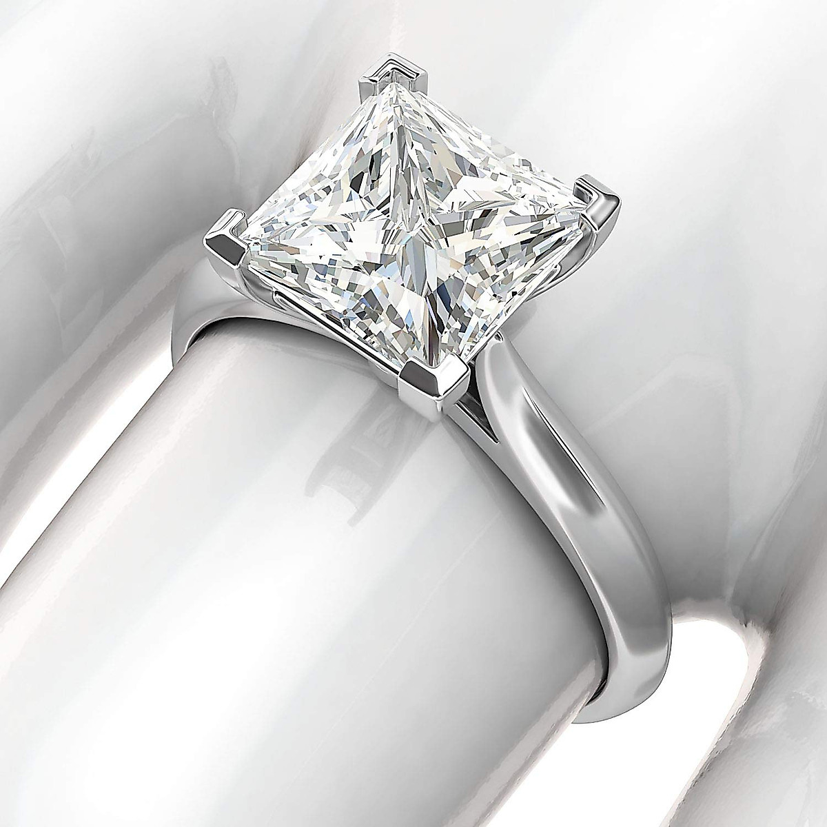 14k White Gold Square 8mm Simulated Princess Cut Diamond Engagement Ring Knife Edge Promise Bridal Ring (6)