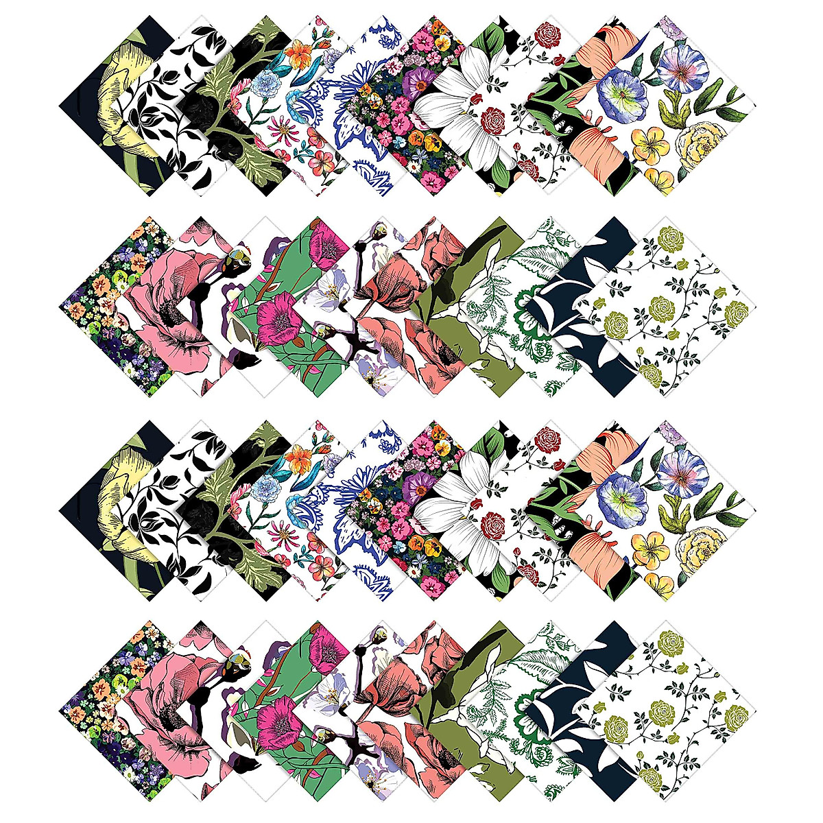 Soimoi Precut 10-inch Floral Prints Cotton Fabric Bundle Quilting Squares Charm Pack DIY Patchwork Sewing Craft- Multicolor-VB