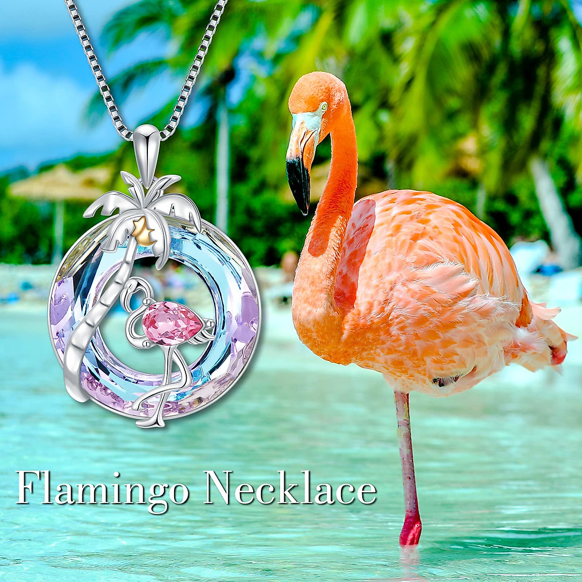 TOUPOP Flamingo Gifts for Women 925 Sterling Silver Flamingo Pendant Necklace with Purple Circle Crystal Flamingo Lovers Jewelry Gifts for Women Birthday Christmas