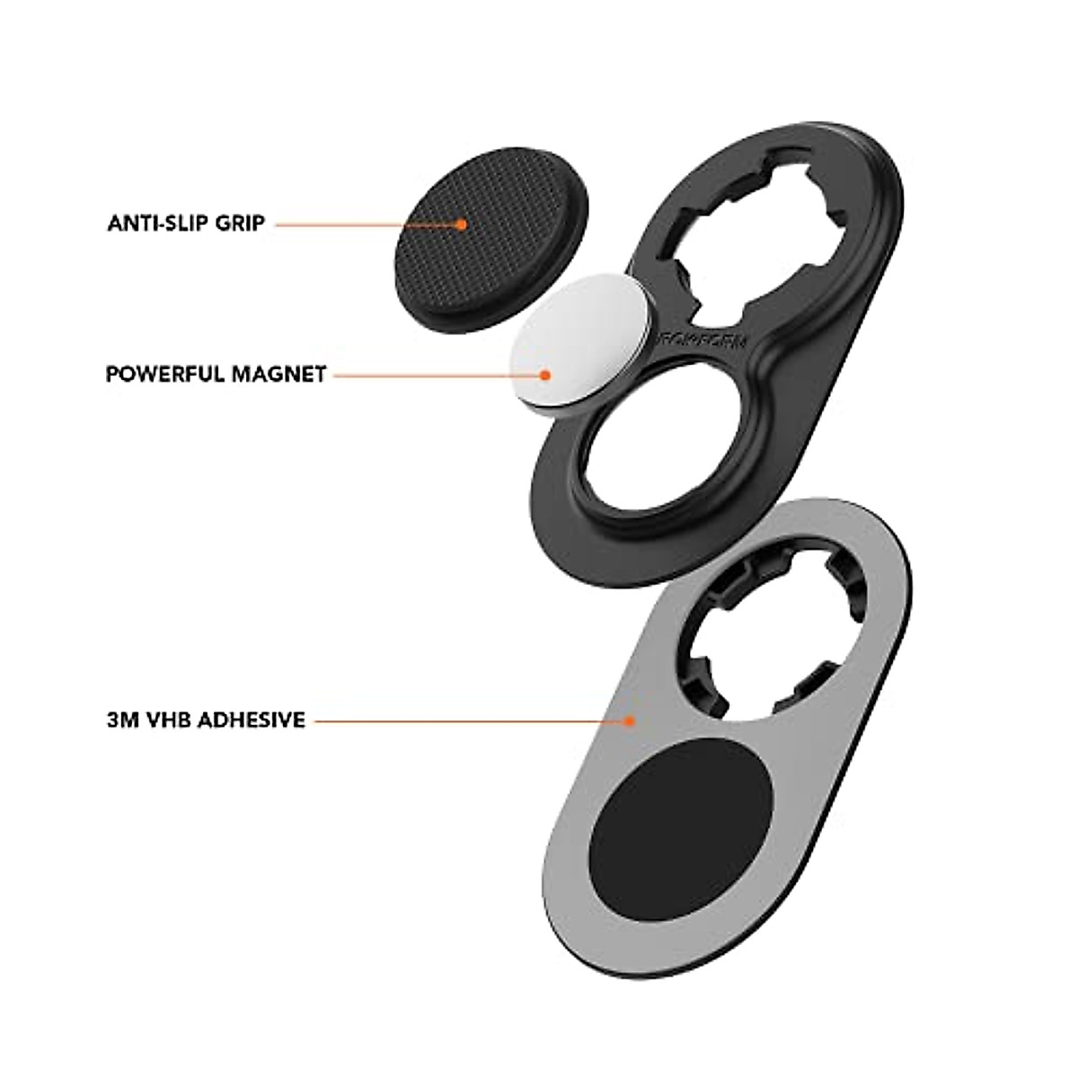 Rokform – Universal Adapter with Twist Lock, Magnetic Phone Mount, Adapter Mounts to Almost Any Smartphone, Phone Case, Tablet, or Flat Surface with 3M VHB Adhesive (Black)