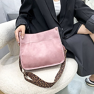 Vegan Leather Crossbody Bag Leopard Crossbody Purse Bags for Women Medium Size (Pink)