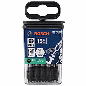 BOSCH ITDPH2215 15-Pack 2 In. Driven Phillips #2 Impact Tough Screwdriving Power Bits