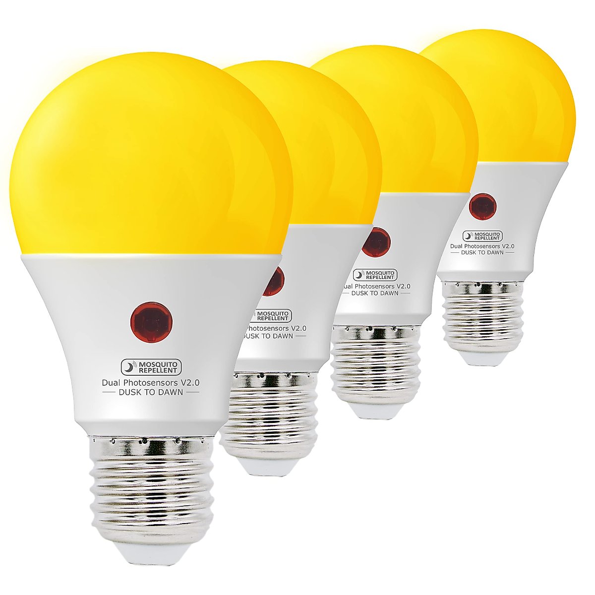 Dusk to Dawn LED Mosquito Bulb with Dual DayLight Sensor,Bug Free & ON/OFF Automatic Depends On DayLight Level,9 Watt,Edison Screw E26,Pack of 4