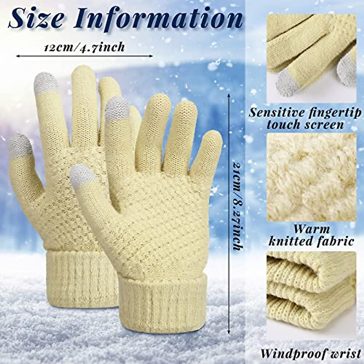 Funtery 6 Pcs Slouchy Beanie Hats Gloves Set for Women Slouchy Beanie Winter Gloves Touchscreen Chunky Knit Hats for Women