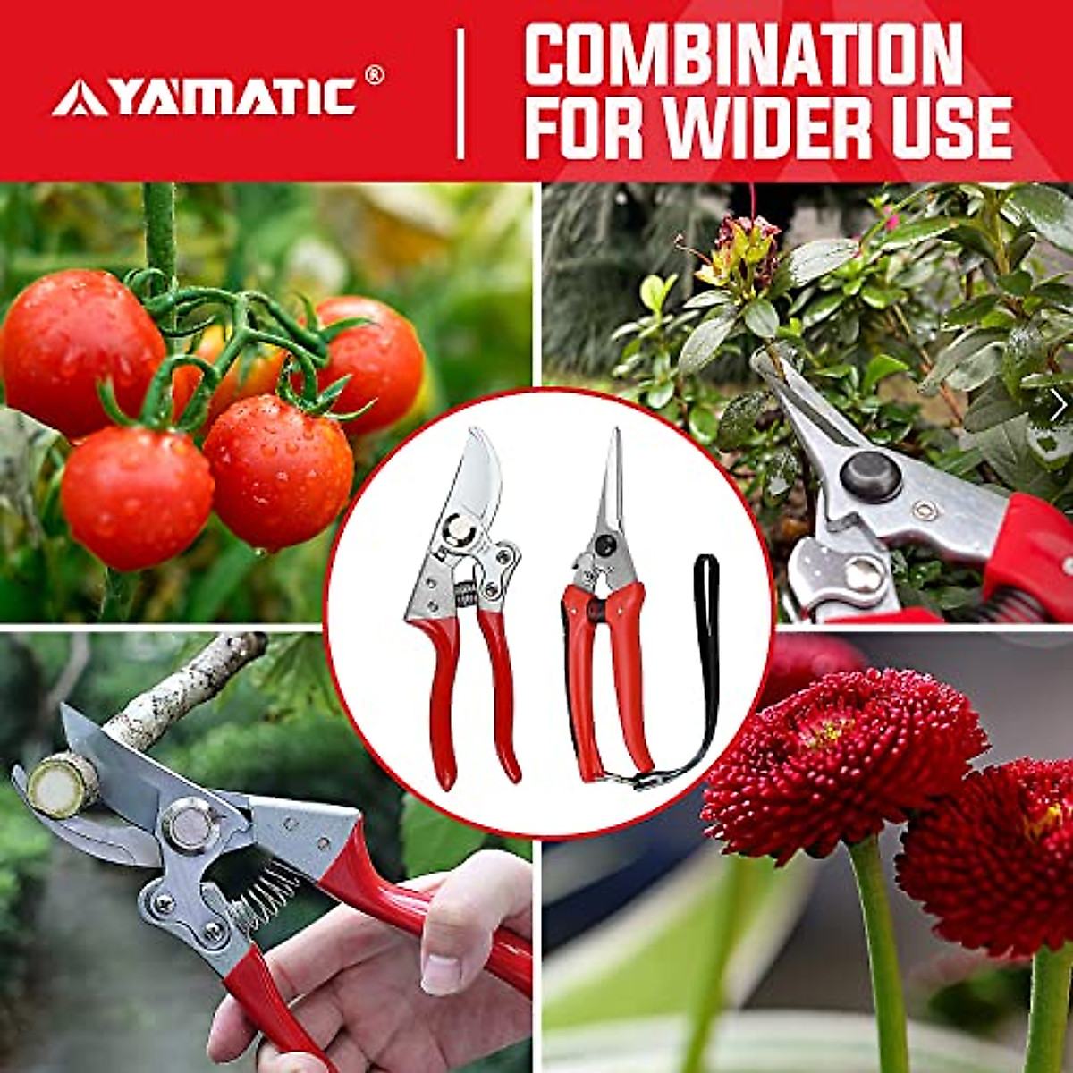YAMATIC 2pcs Gardening Scissors, Professional Micro-Tip & Bypass Pruning Shears for all cutting scenarios, Heavy Duty Forged Steel Pruners for Plant, Flowers, Herbs, Buds, Leaves, Bonsai Trimming