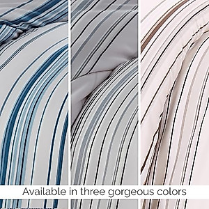 Southshore Fine Living, Inc. 3-Piece King Size Comforter Set, Down Alternative Grey Striped Comforter with Matching Shams, Coverlet Bedspread for California/King Bed, Coastal Stripes Grey